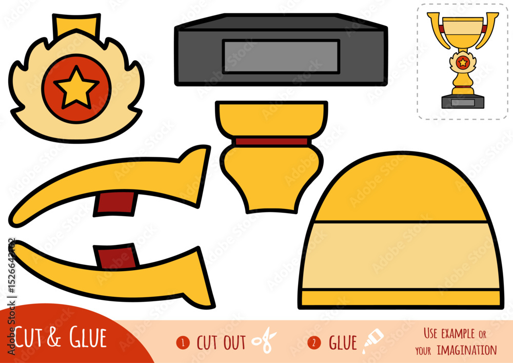 Cut and glue paper game for kids, Sports trophy cup. Educational ...