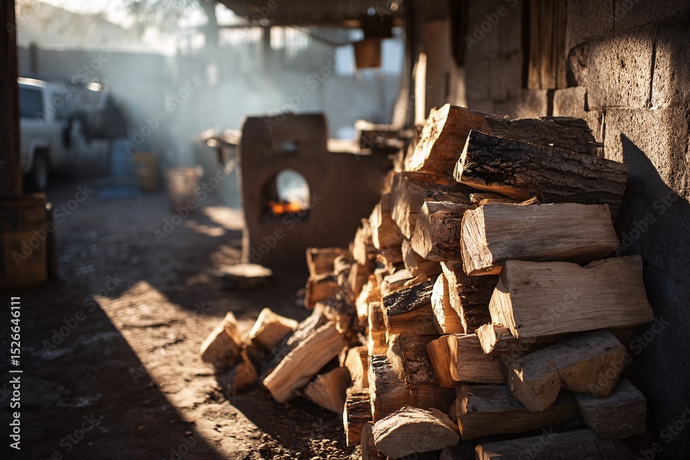 Stacked Firewood Ready for Agave Roasting by a Pit Oven Stock Photo ...