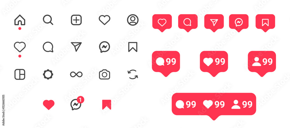 Instagram interface icon set with transparent background and social ...