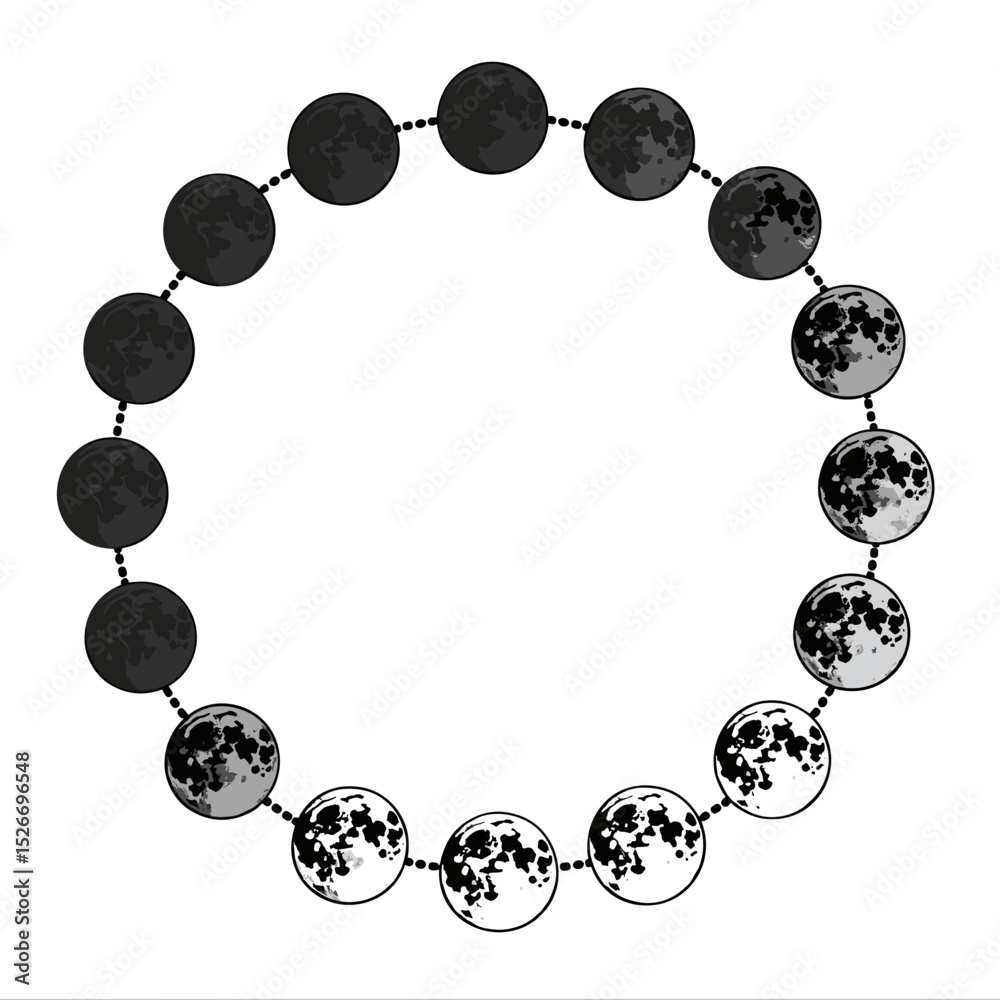 Full cycle of moon phases showing lunar progression Stock Vector ...