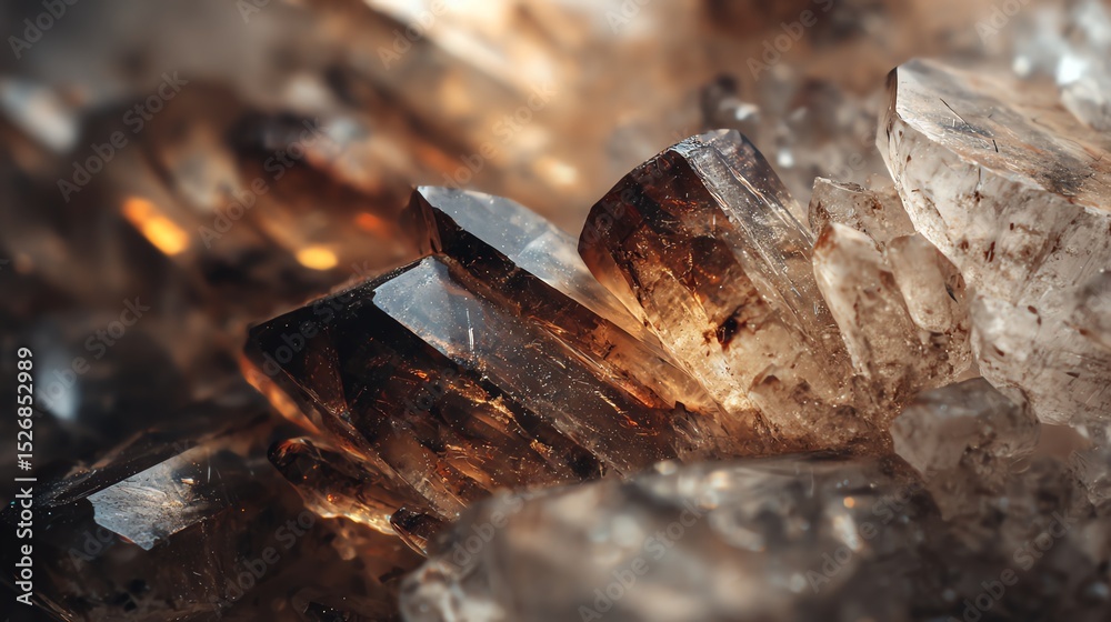 detailed texture of smoky quartz mineral with cracked crystal lines and ...