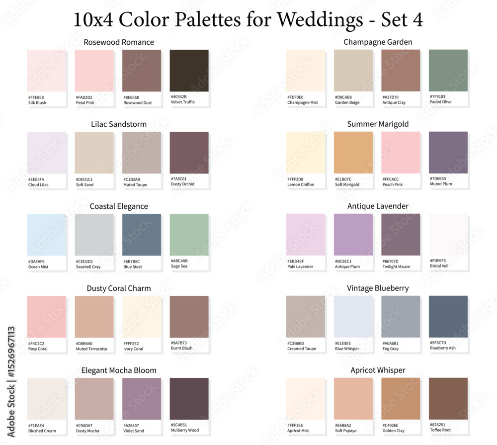 Wedding Color Palettes 10x4 Set 4 - 3d Marriage Luxury, Modern, All ...