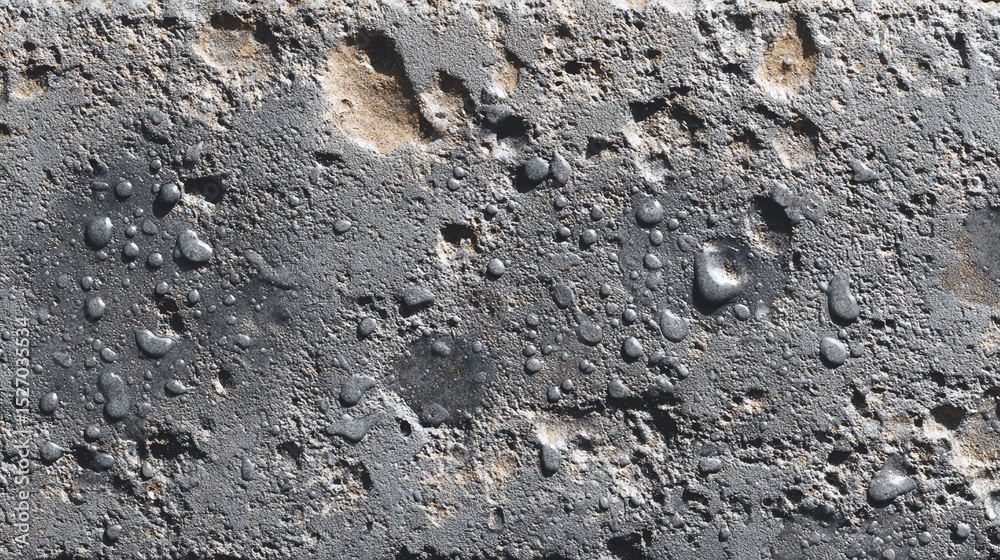 Wet concrete surface with visible pores. Water droplets add texture and ...