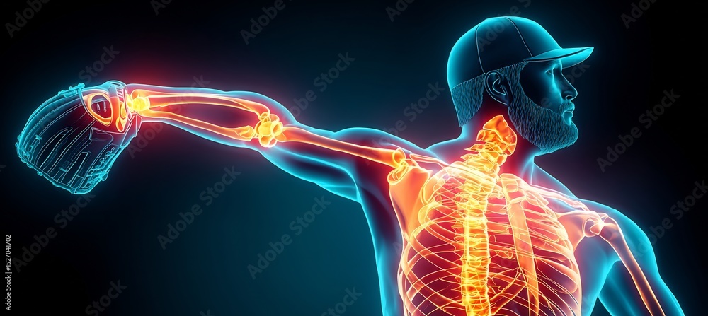 Stock-Illustration „Male baseball pitcher mid throw with an X ray ...