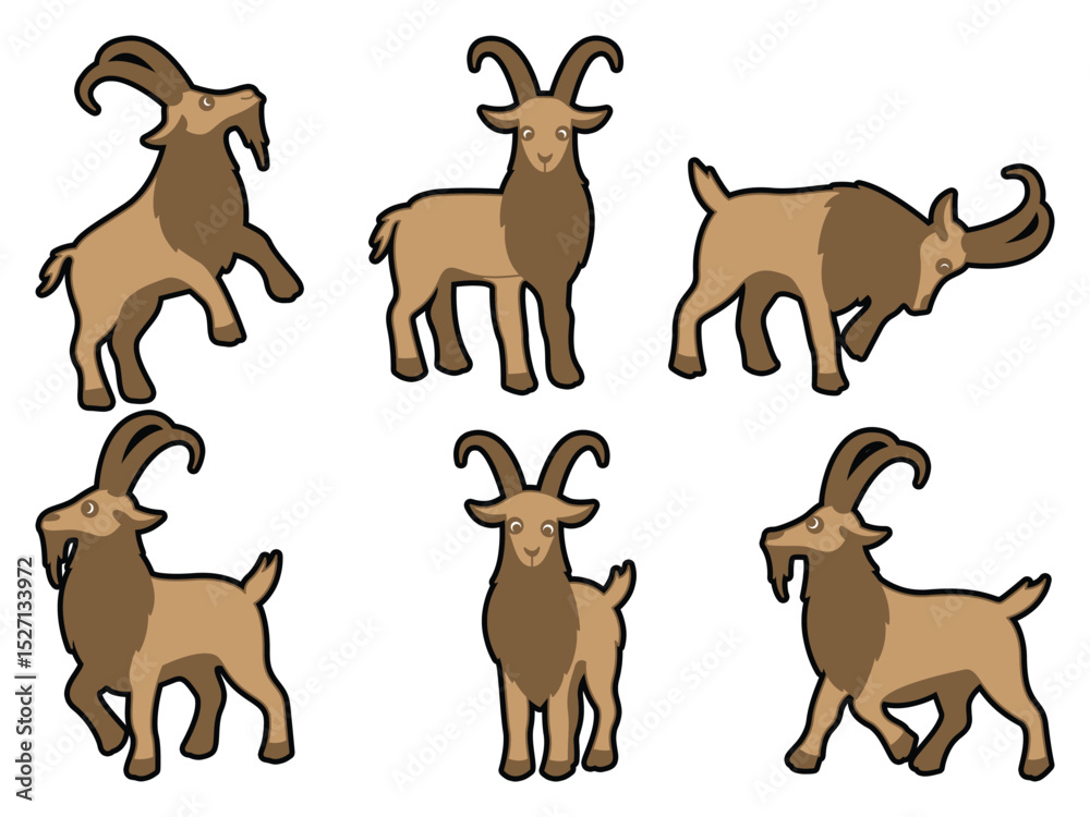 Goat Clipart Bundle, Cartoon Farm Animals in Different Poses. Stock ...