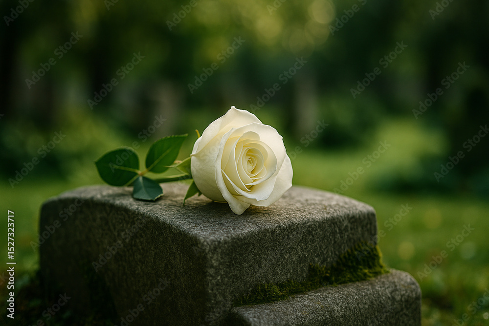 Weiße Rose auf Grabstein – Stilles Gedenken (White Rose on Tombstone ...