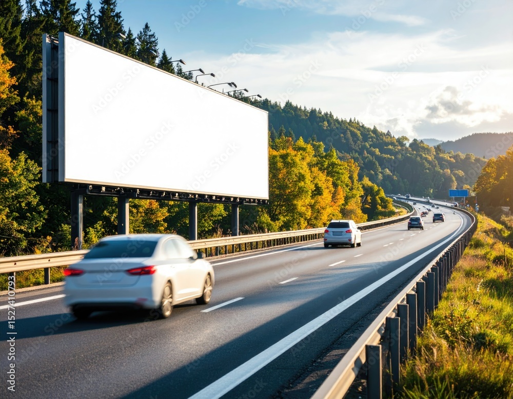 Billboard Mockup on Highway with Cars and Forest Scenery Stock Photo ...