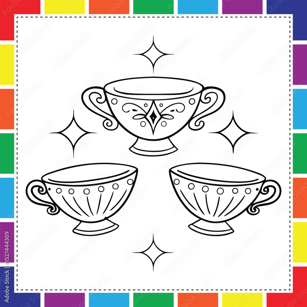 Cute and Whimsical Tea Cup Coloring Sheet for Kids, Perfect for Early ...
