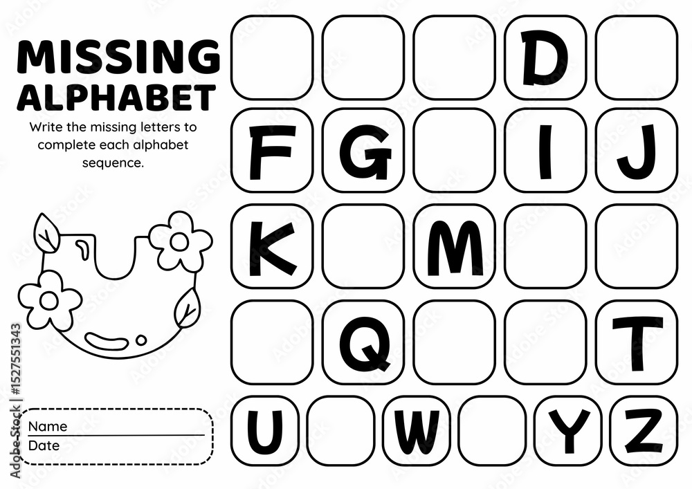Missing Alphabet Worksheet for Kindergarten: Fun ABC Recognition, Fill ...
