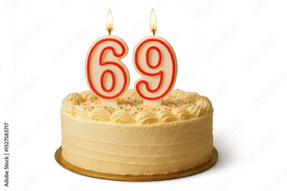 Birthday cake with number 69 candle isolated on transparent background ...