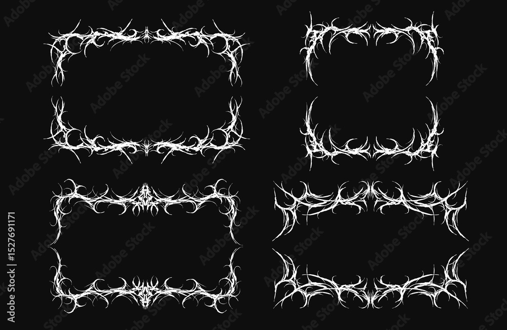 Set of Neo tribal frames, cyber gothic style black white symmetrical ...