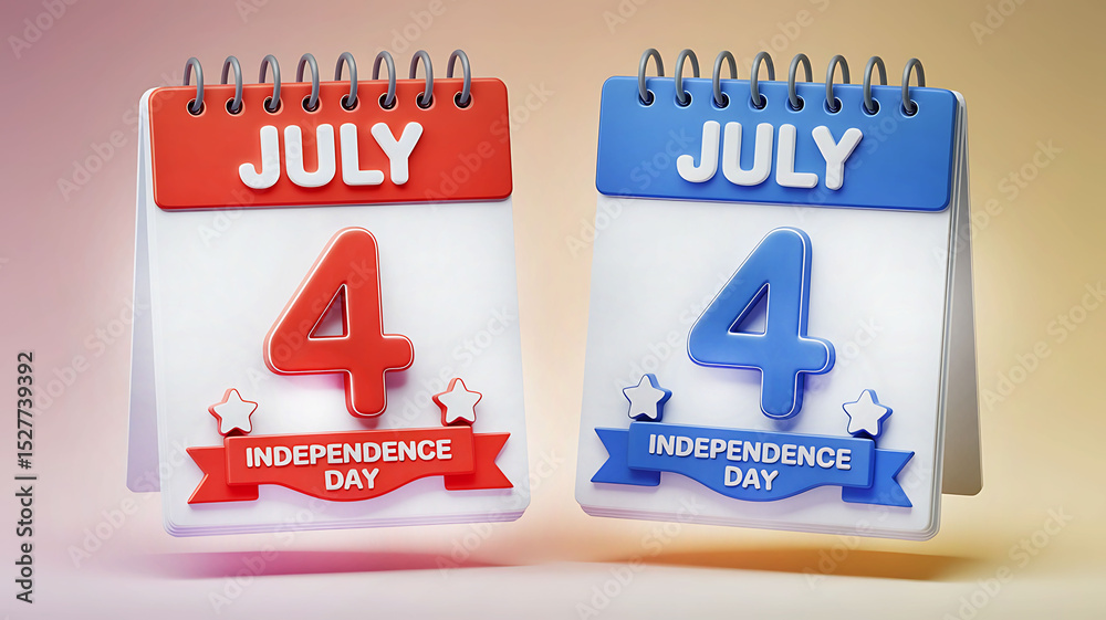 Realistic 3D July 4th Calendars Glossy USA Holiday Icons Stock ...