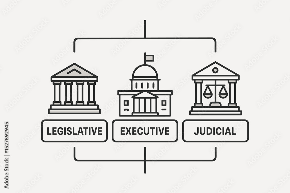 Branches of government diagram. Legislative, executive, judicial icons ...
