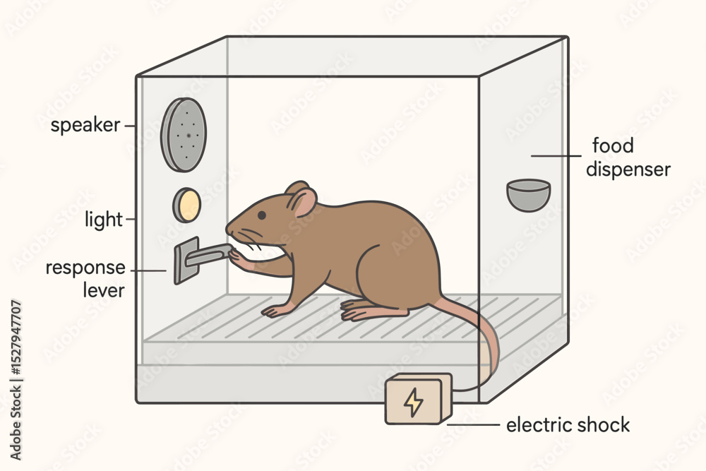 Operant conditioning chamber with a lab rat. Skinner box for a ...