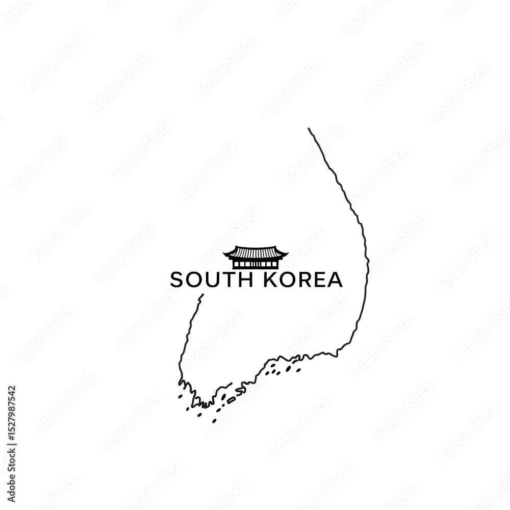 Minimalist map outline of South Korea with a traditional cultural ...