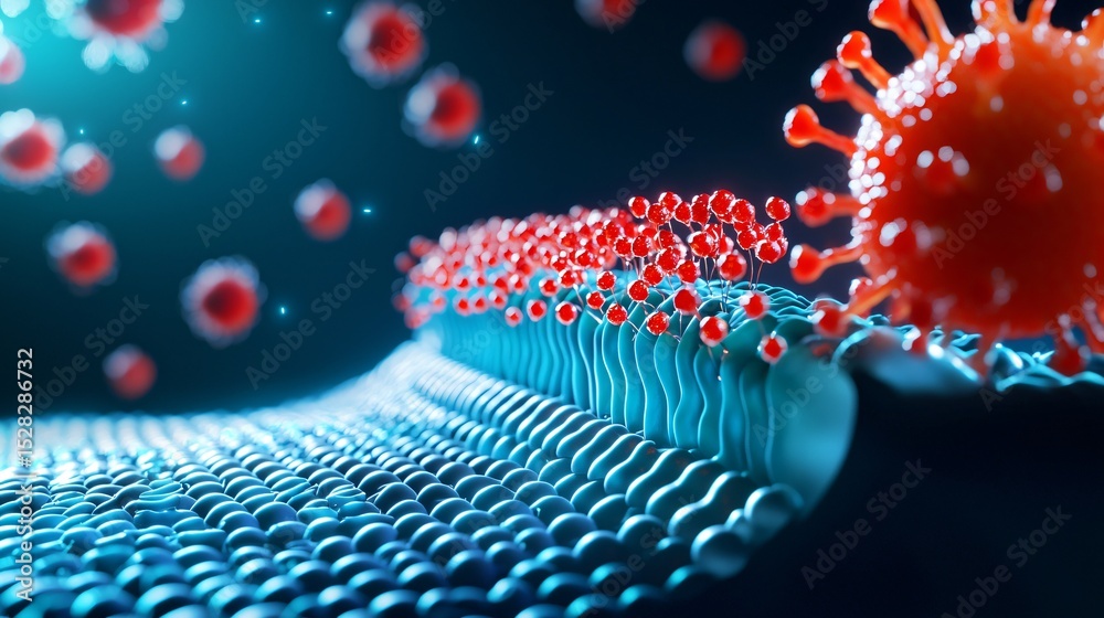 A realistic cross-section of a virus envelope membrane merging with ...