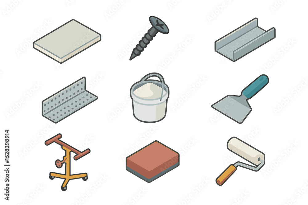 Vector de Stock Gypsum Ceiling Icon Set. Isometric Flat icon set of ...