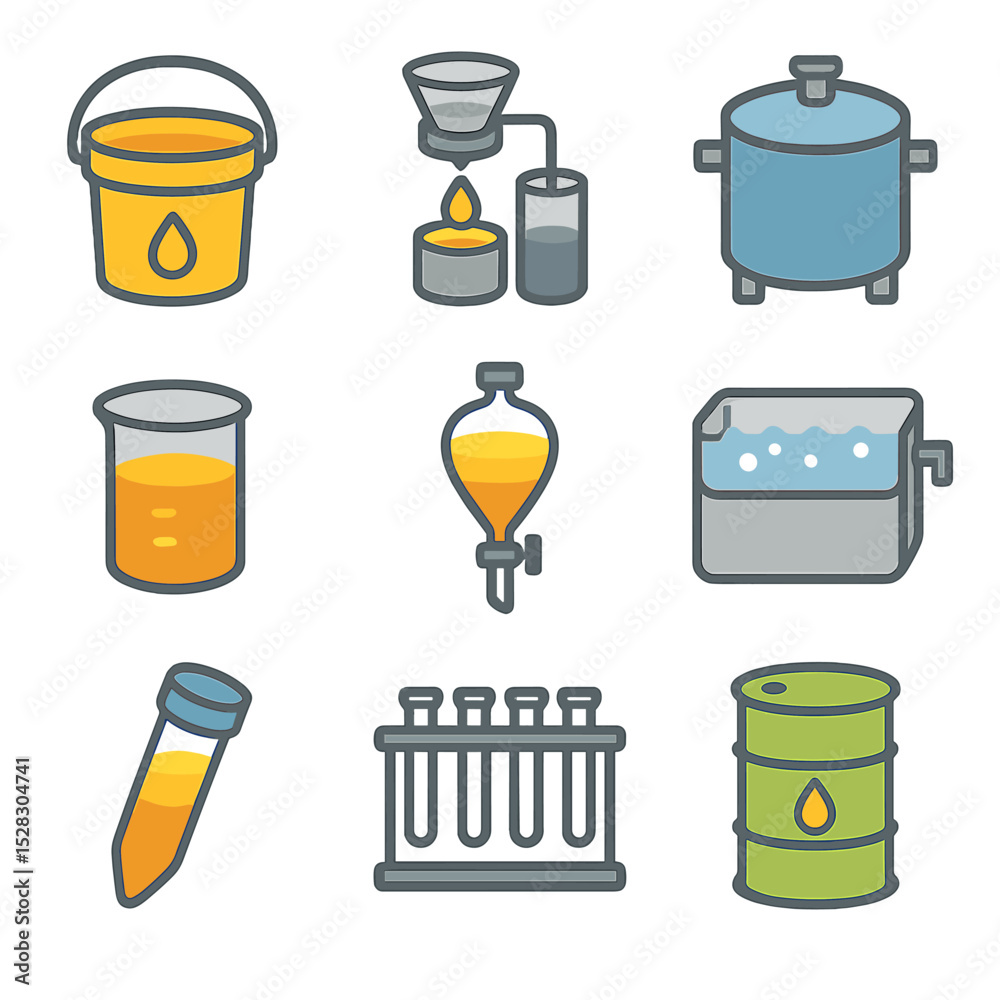 Waste Oil Recycling Icons. Isometric Flat icon set of Waste cooking oil ...