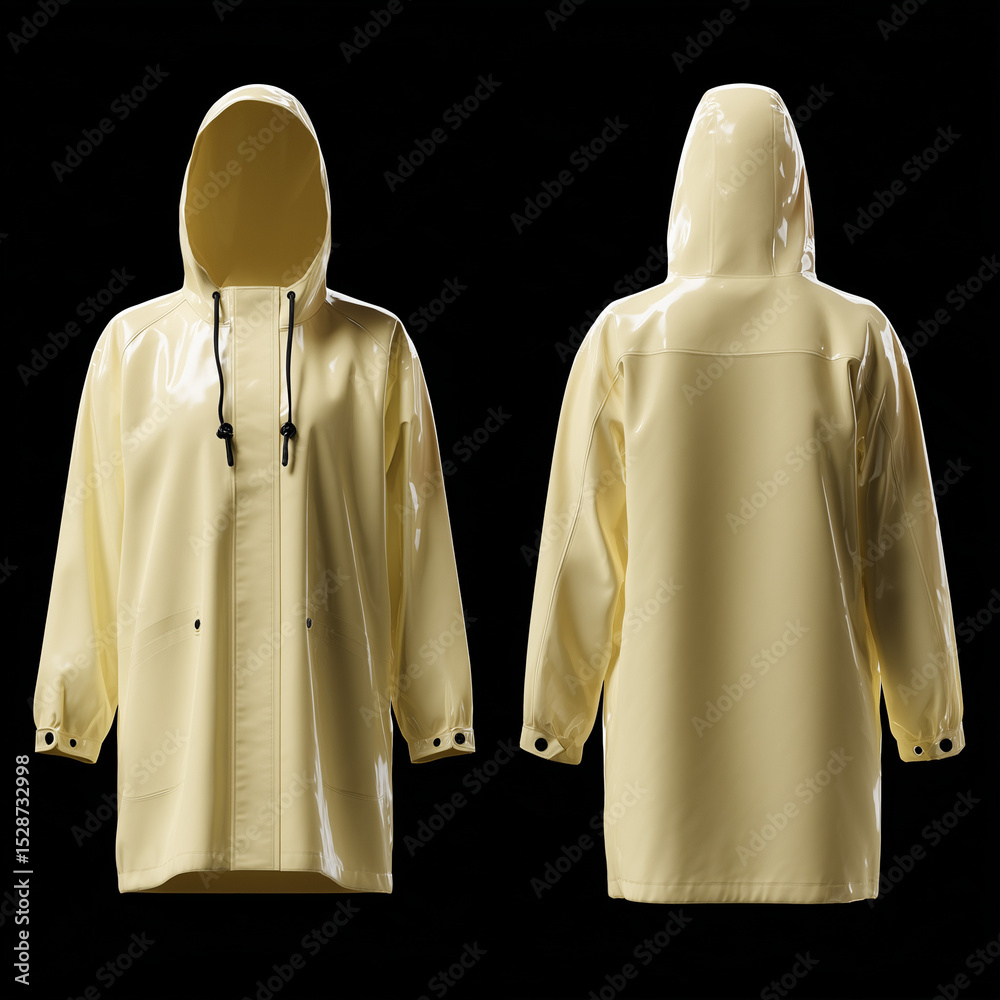 mock up raincoat top, pale yellow raincoat , front view and back view ...