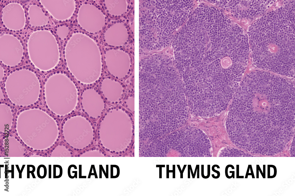 Thyroid gland and thymus gland histology comparison, microscopic tissue ...