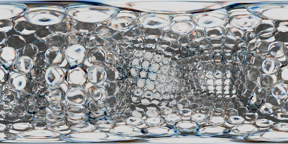 3D abstract HDRI tunnel made of countless transparent glass spheres ...