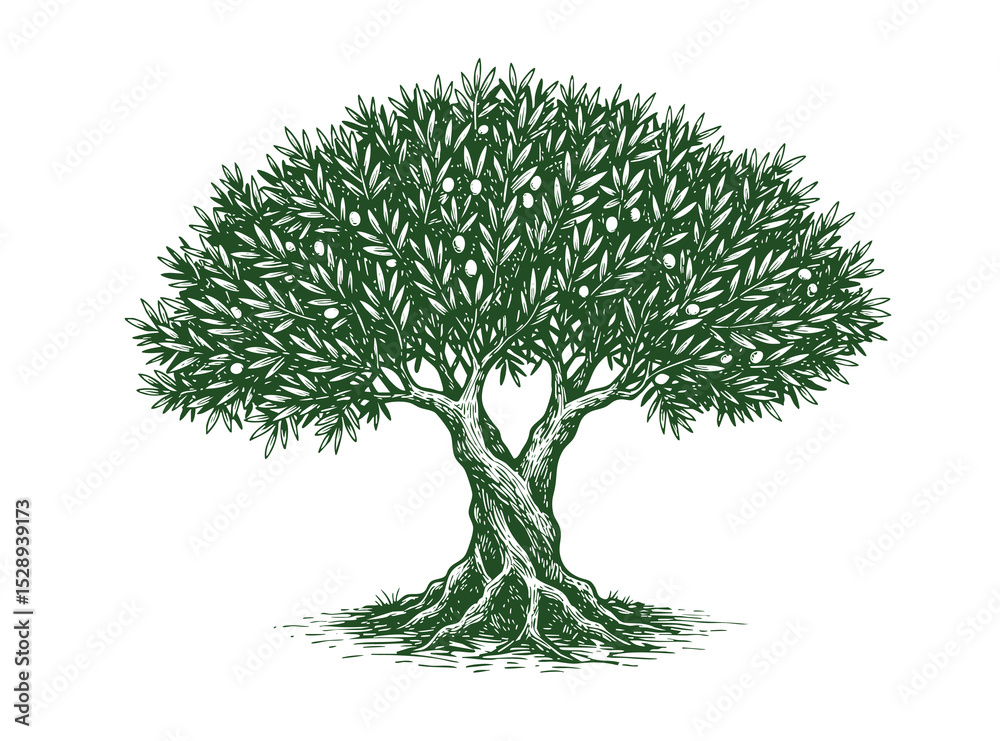 olive tree full of ripe olives, set in a serene landscape with ...