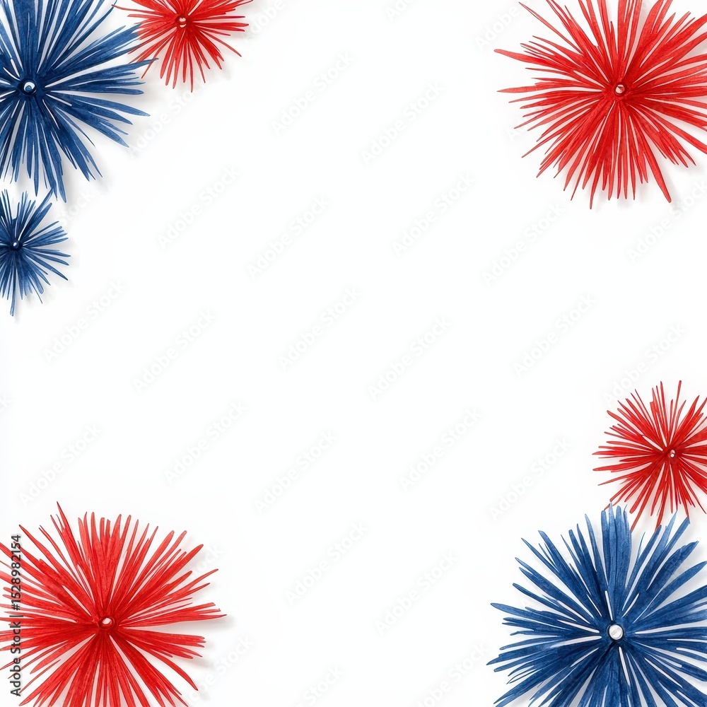 Ilustrace Fourth of July banner. Red Blue firecrackers and fireworks ...