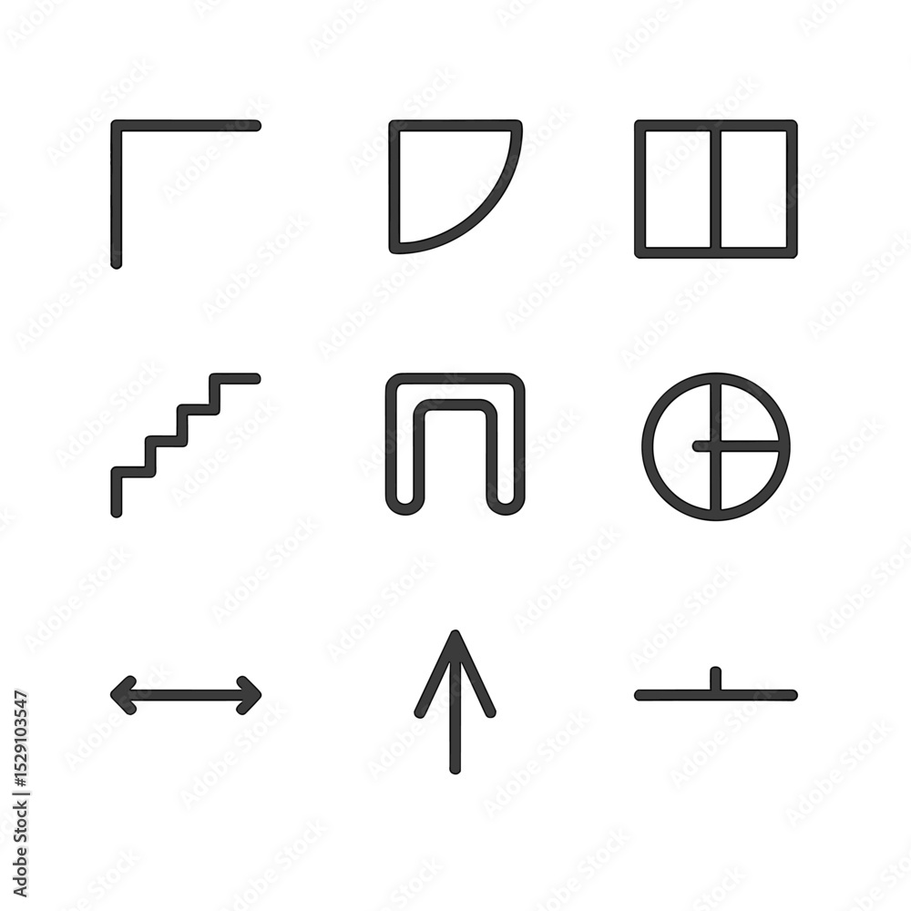 Architectural Plans Icons. Outline icon set of architectural floor plan ...