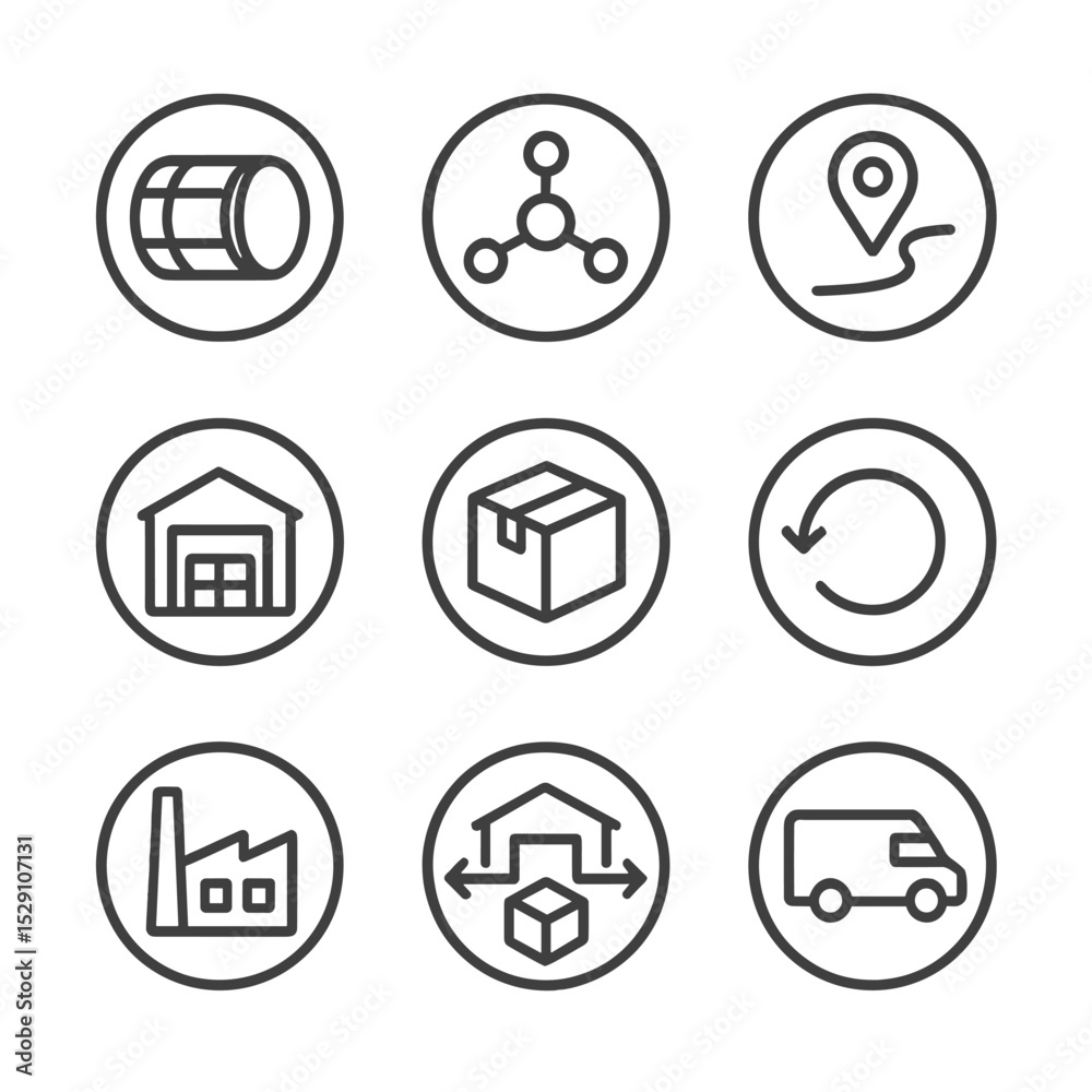 Circular Supply Chain Icons. Outline icon set of circular supply chain ...