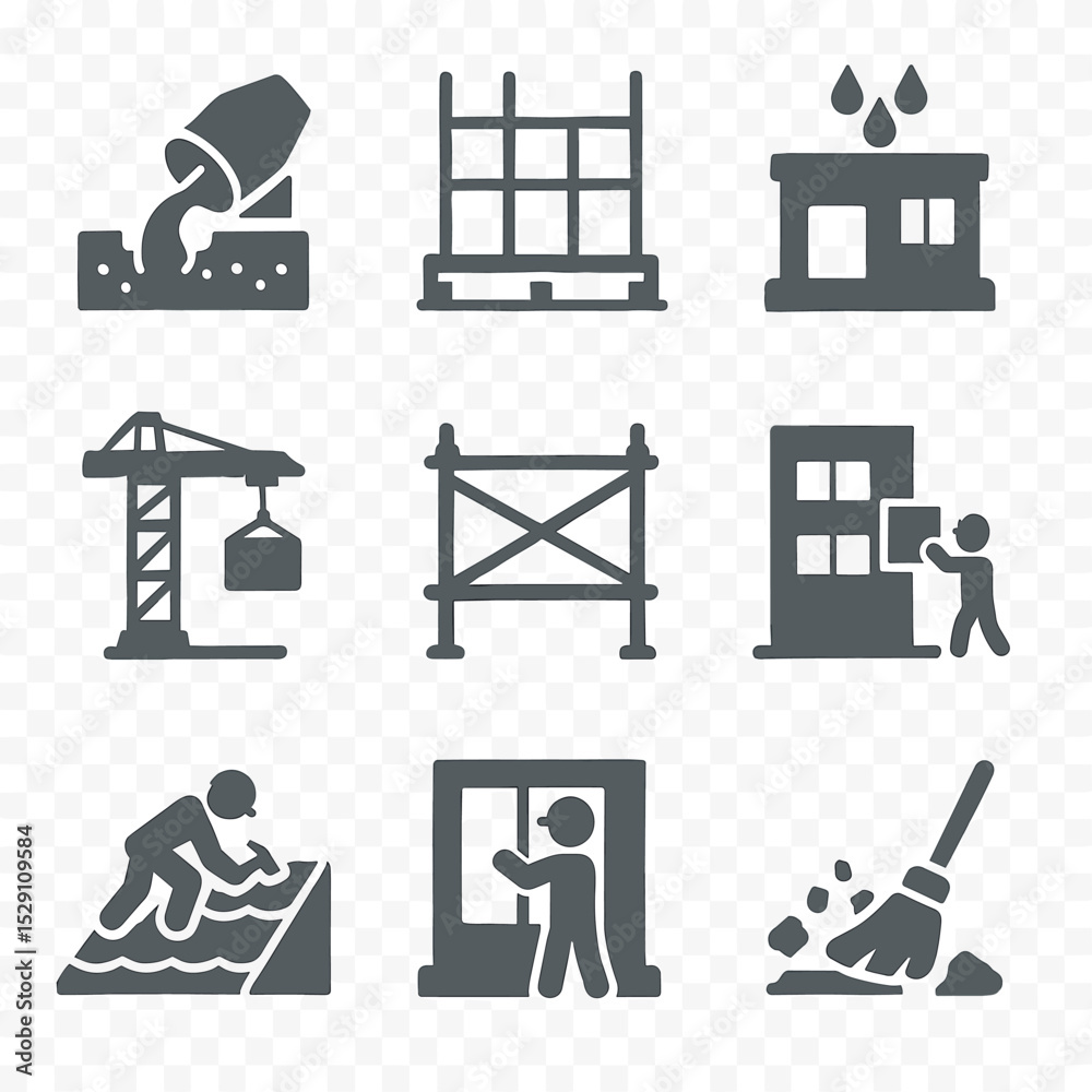Construction Icon Stages. Flat icon set of construction stages ...