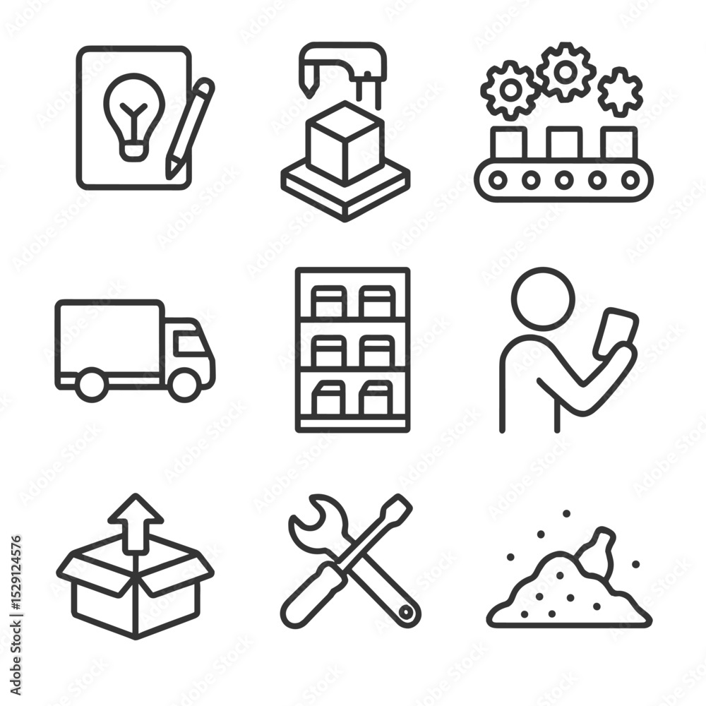 Product Lifecycle Icons. Outline icon set of product lifecycle ...