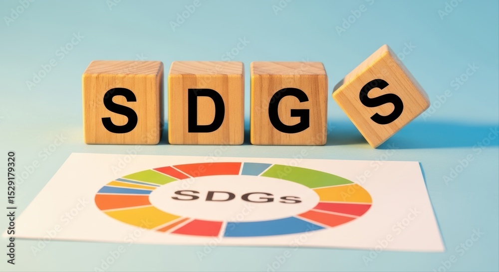Sustainable Development Goals represented by wooden cubes and a ...