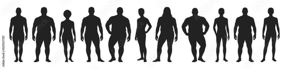 Male body type silhouettes in standing pose vector illustration ...