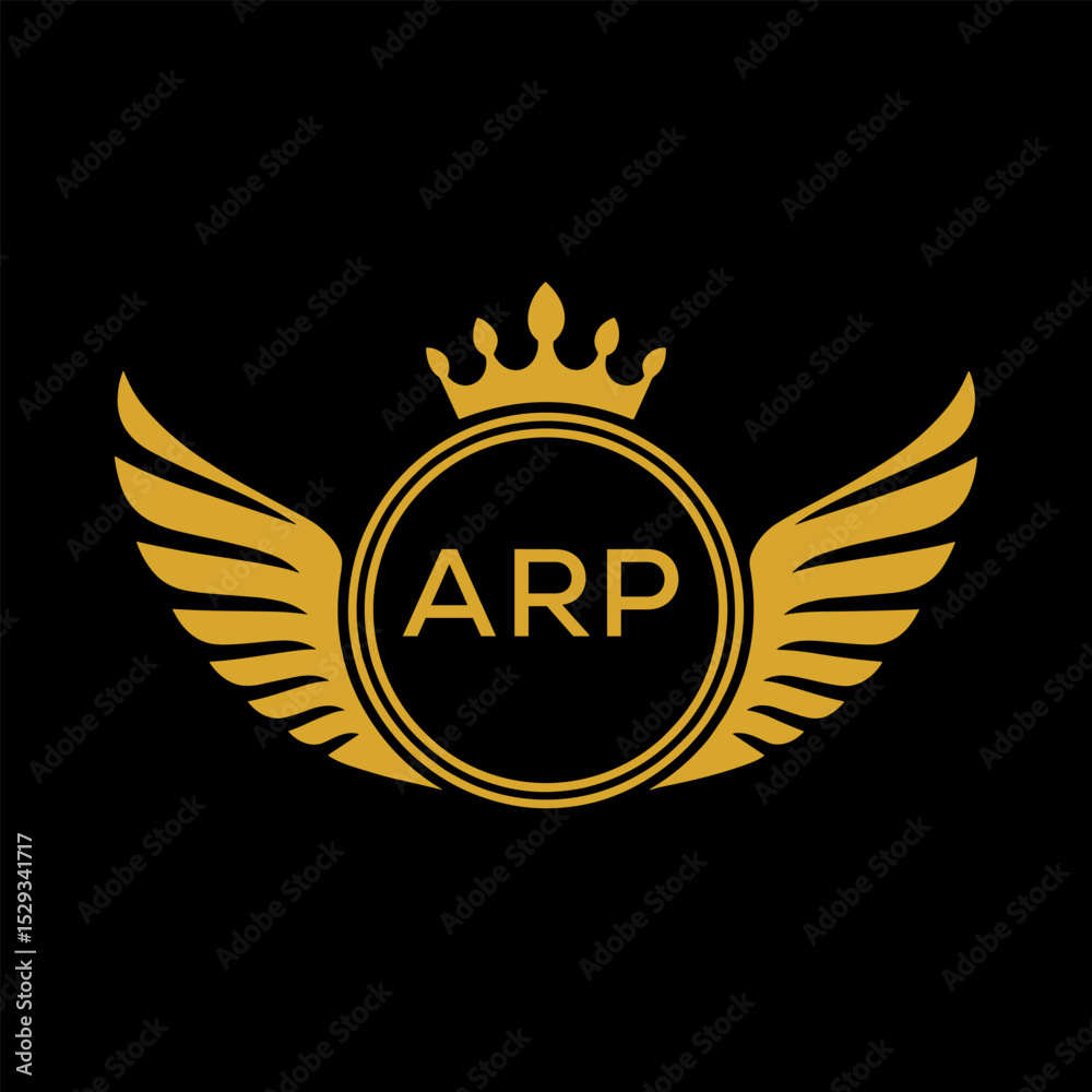 Stock-Vektorgrafik „ARP Royal Golden Wing Logo with Crown and Initials ...