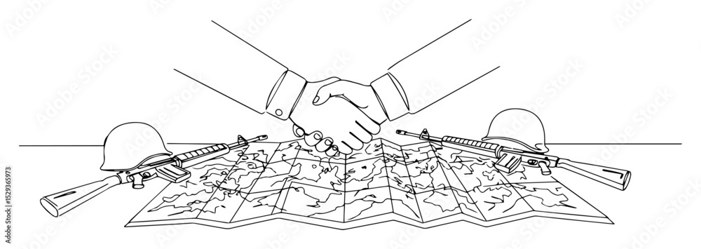 peace agreement over battlefield map monoline lineart Stock Vector ...