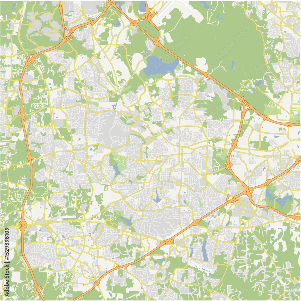 Map of Cary in North Carolina in a normal road map style. Contains ...