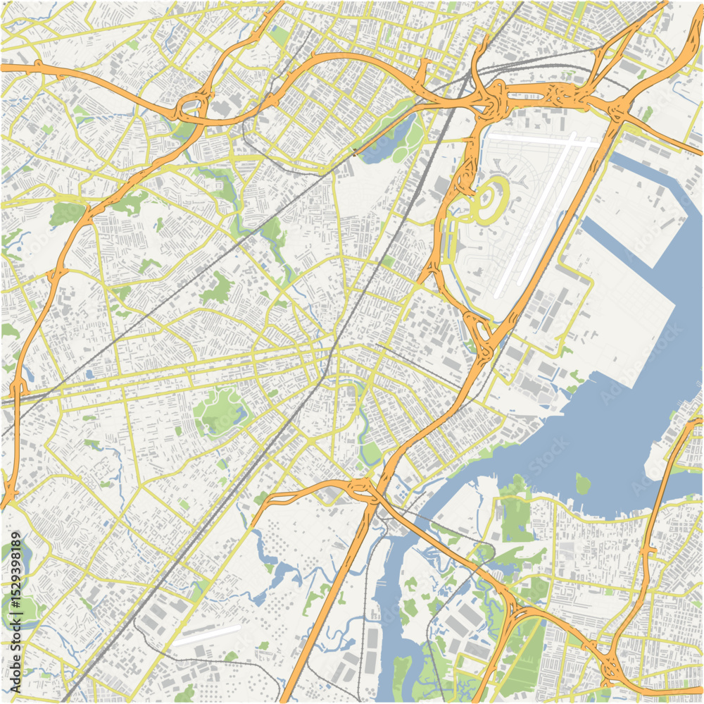 Map of Elizabeth in New Jersey in a normal road map style. Contains ...
