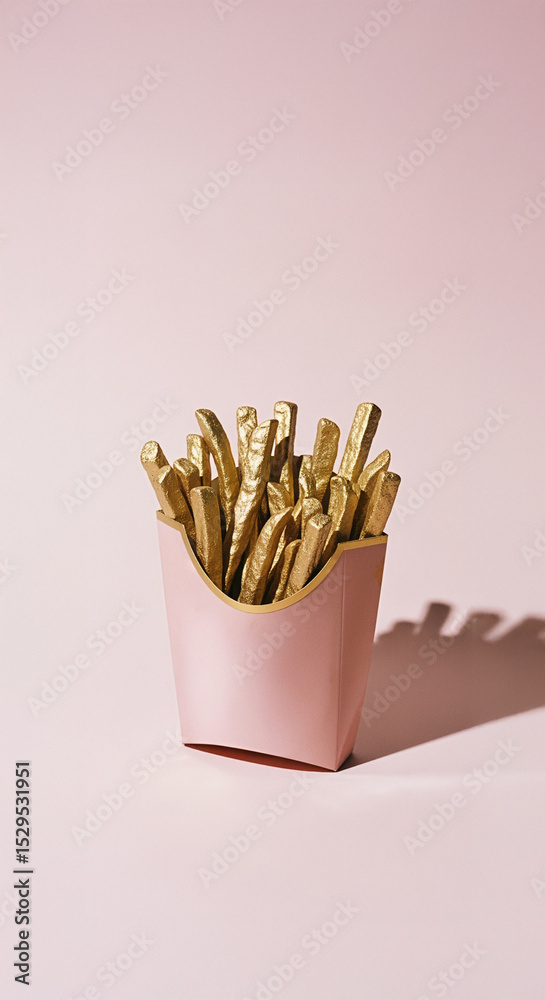 Gold French Fries in Pink Carton on Pink Background Stock Photo | Adobe ...