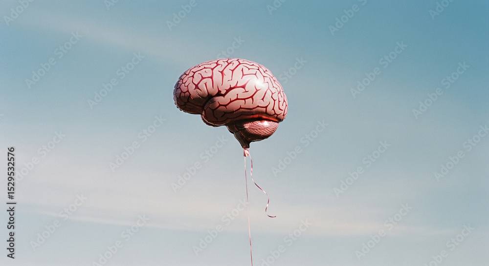 Brain Balloon Ascending in a Clear Sky Stock Photo | Adobe Stock