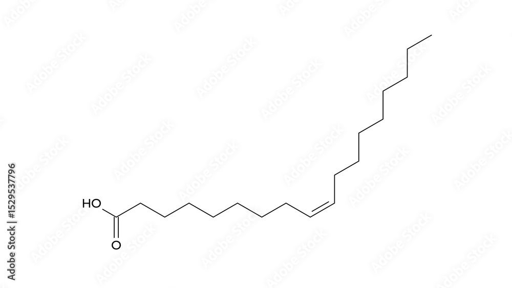 oleic acid molecule, structural chemical formula, ball-and-stick model ...