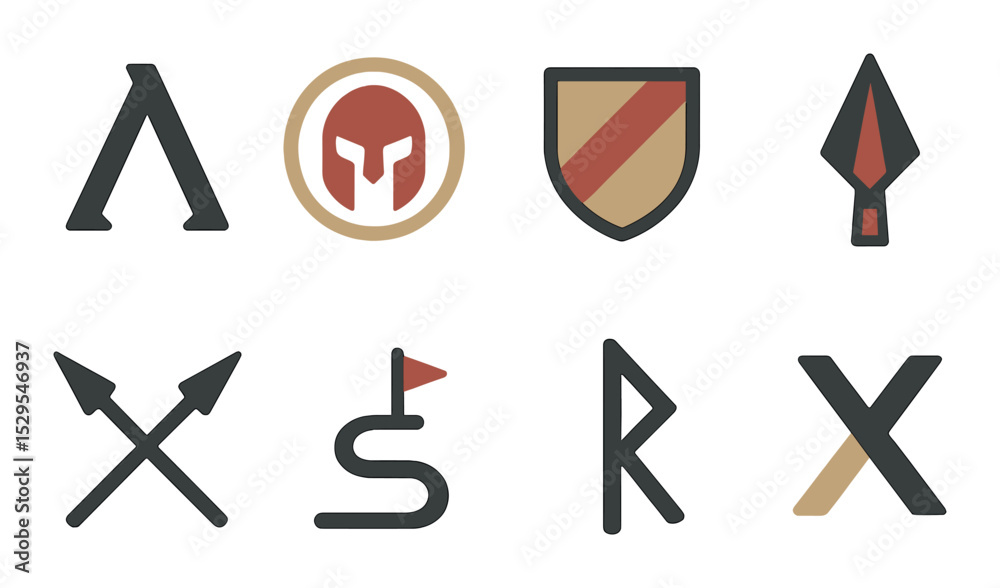 Vector de Stock Spartan Symbols Concept isometric set. Spartan lambda ...