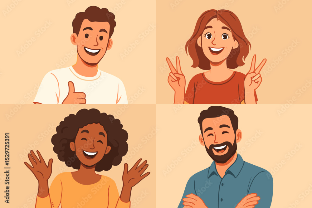 Set of diverse happy people portraits. Multicultural men and women ...