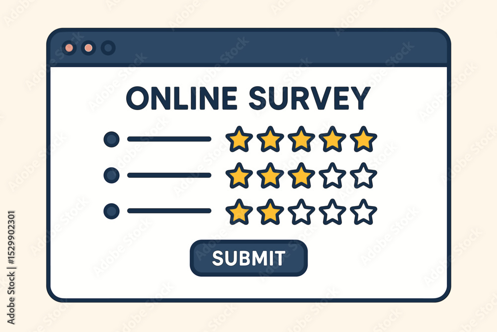 Online survey interface with star rating system and submit button Stock ...