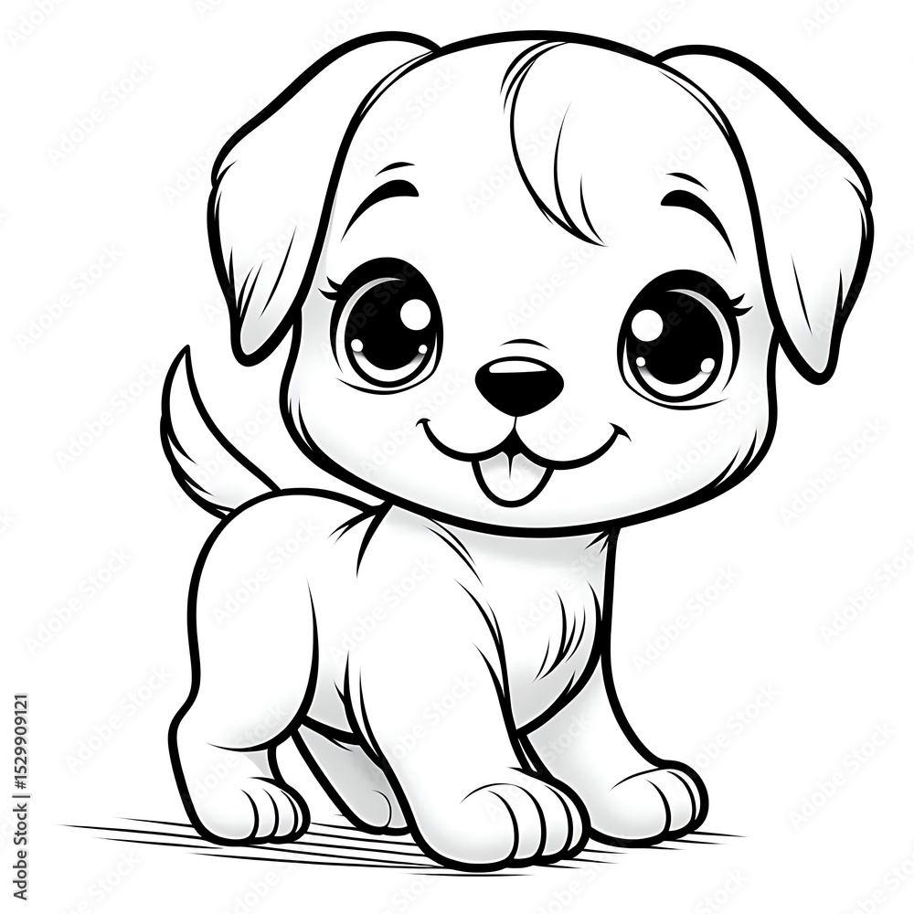 Cute puppy dog coloring page for kids and adults printable outline ...