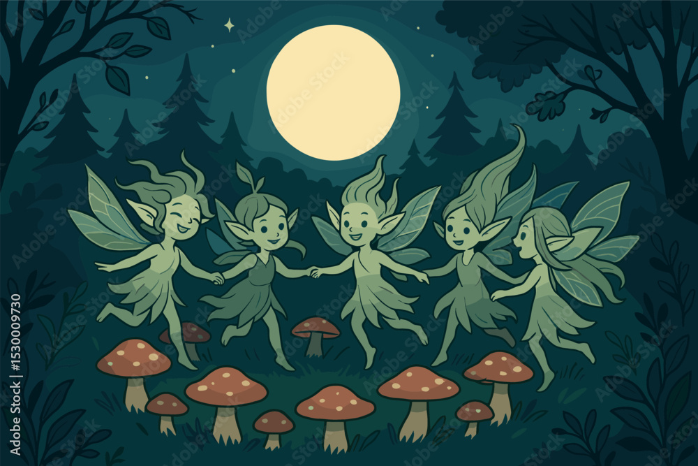 Dancing Forest Sprites. Vector illustration of forest sprites dancing ...
