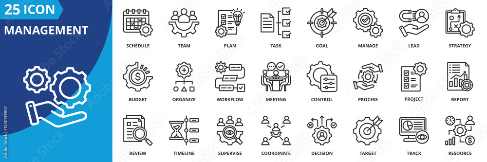 management icon set collection in outline style. an icon pack contain ...