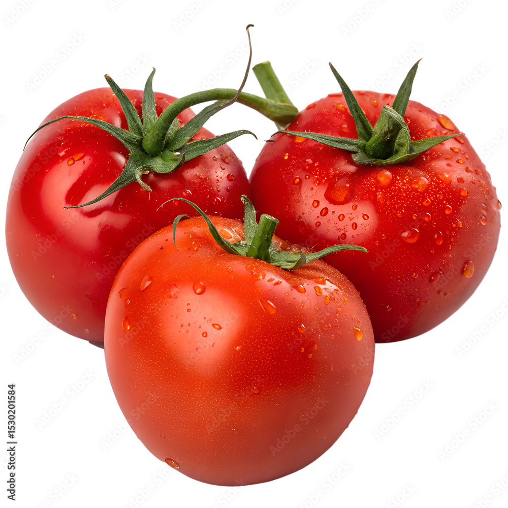 Vibrant, ripe red tomatoes isolated on transparent background for food ...