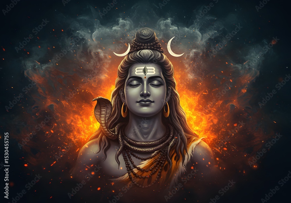 Serene Lord Shiva: Digital Painting of Hindu Deity Stock Illustration ...