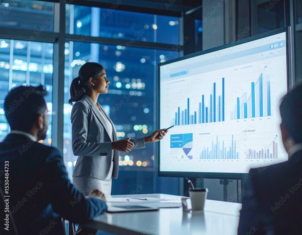 Indian businesswoman giving a powerful presentation in front of a ...