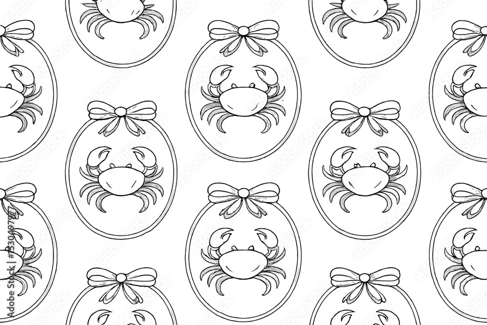 Crab designs in circular frames with bows create a playful and ...